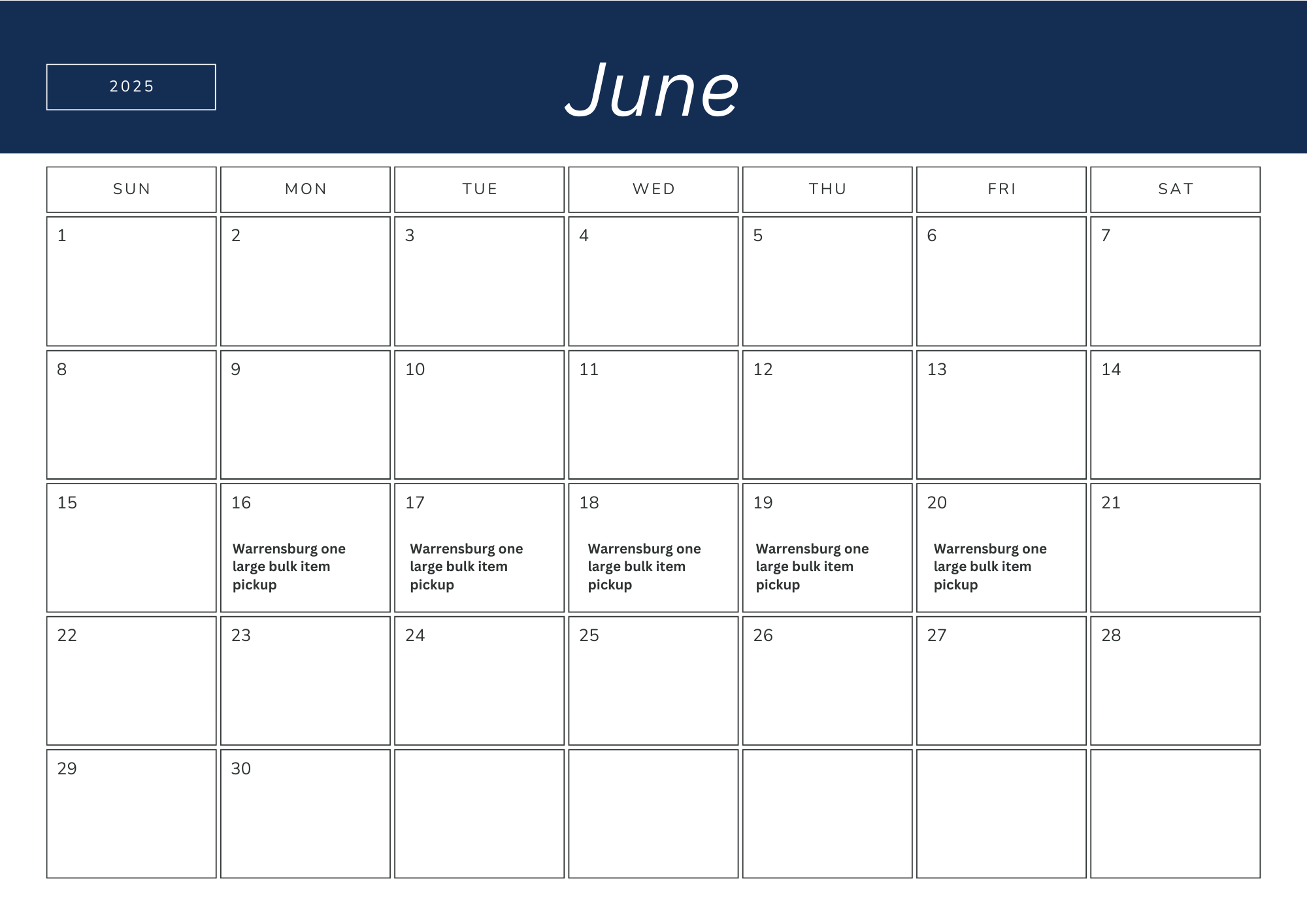 ONE Item Bulk Calendar | Constable Sanitation